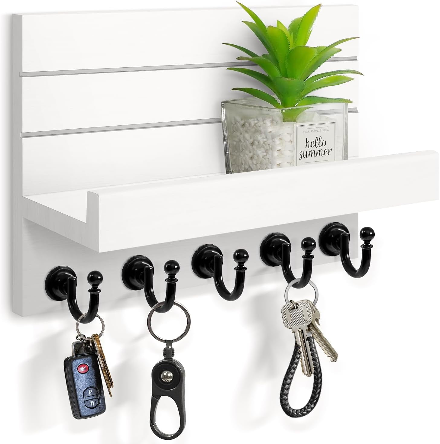 Dinosam 15'' Floating Shelf, Key & Mail Organizer with 7 Hooks ...