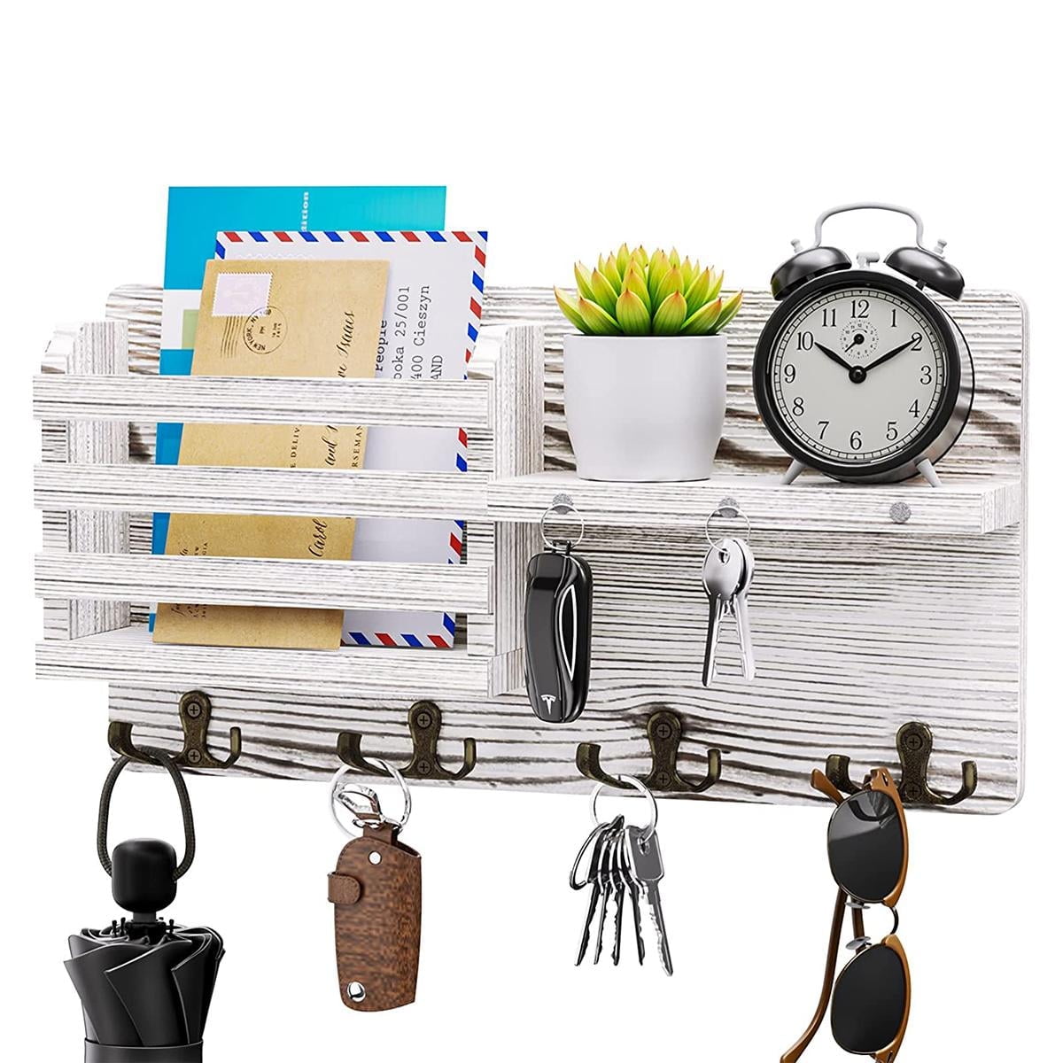 LEFEE Key Holder for Wall with Magnet Hanging, Rustic Wooden Mail ...