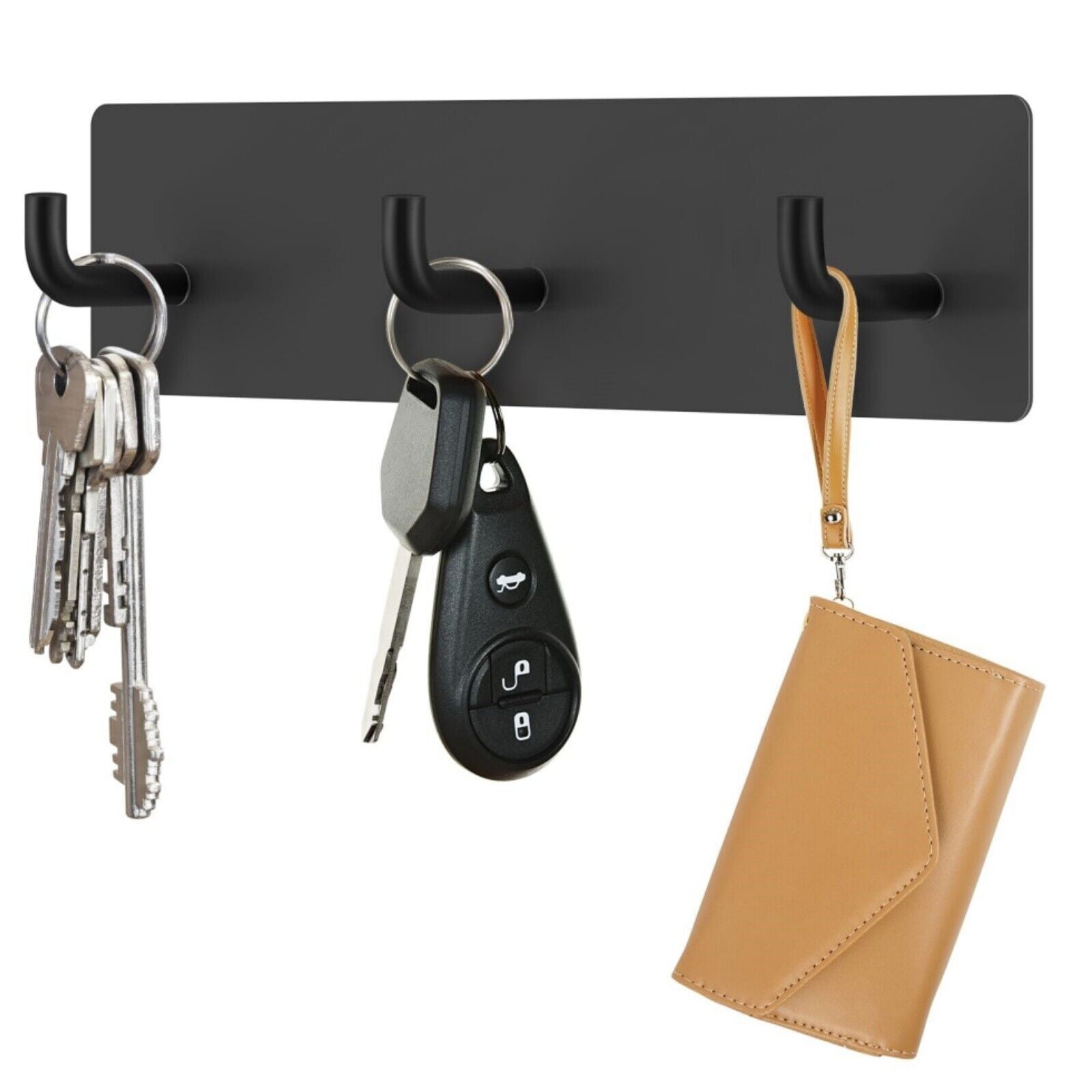 Key Holder Wall Mount, Black Metal Key Hanger Self Adhesive Key Rail ...
