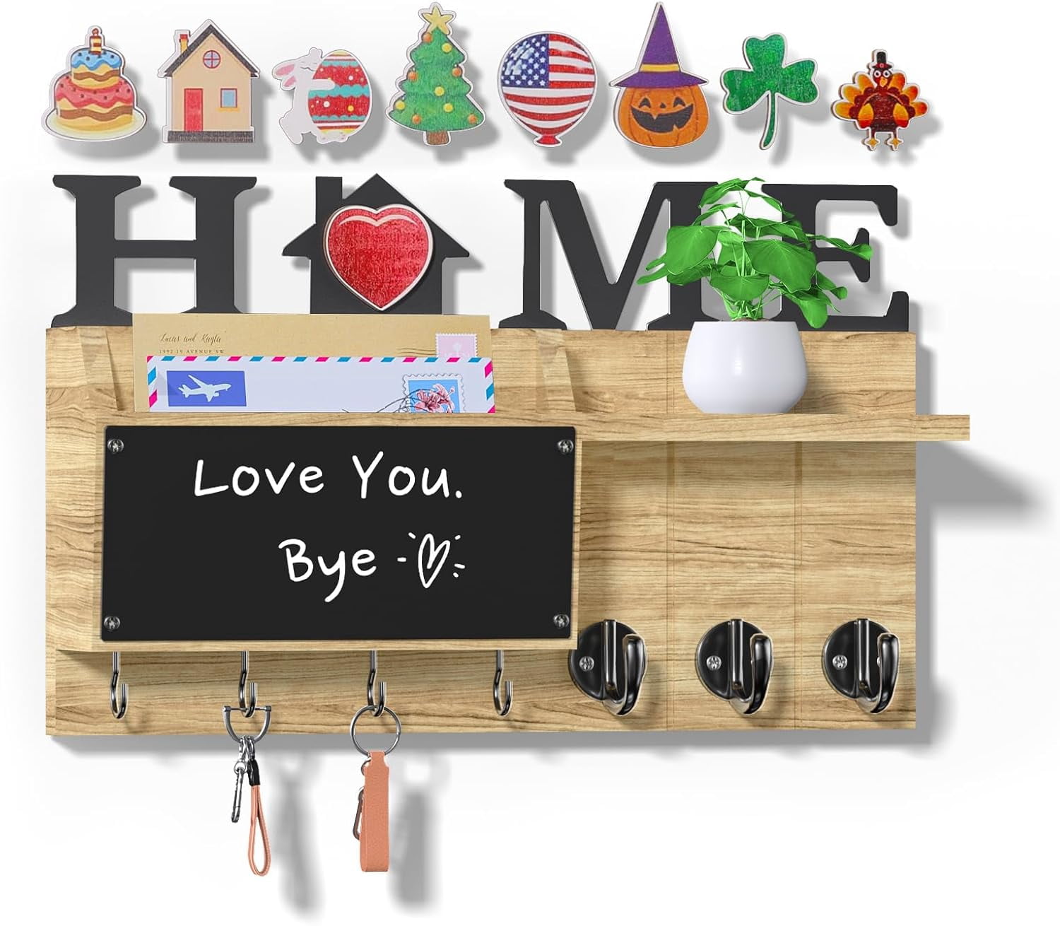 Key Holder Wall Mount Decorative - Hanging Mail Organizer for Wall with ...