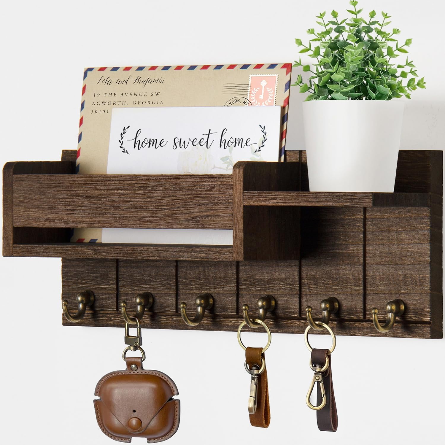 Key Holder Wall Mount - Decorative Key Rack and Mail Organizer with 6 ...