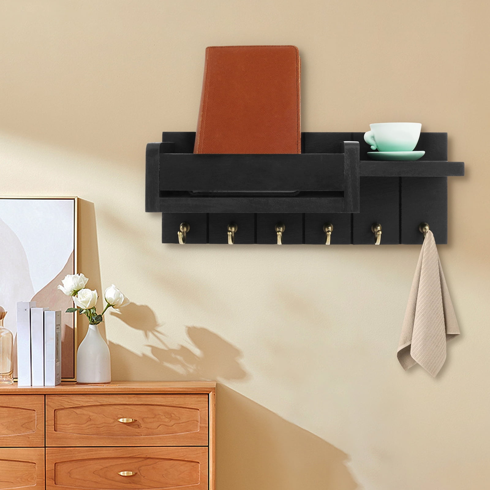 Key Holder Wall Mount - Decorative Key Rack and Mail Organizer with 6 ...