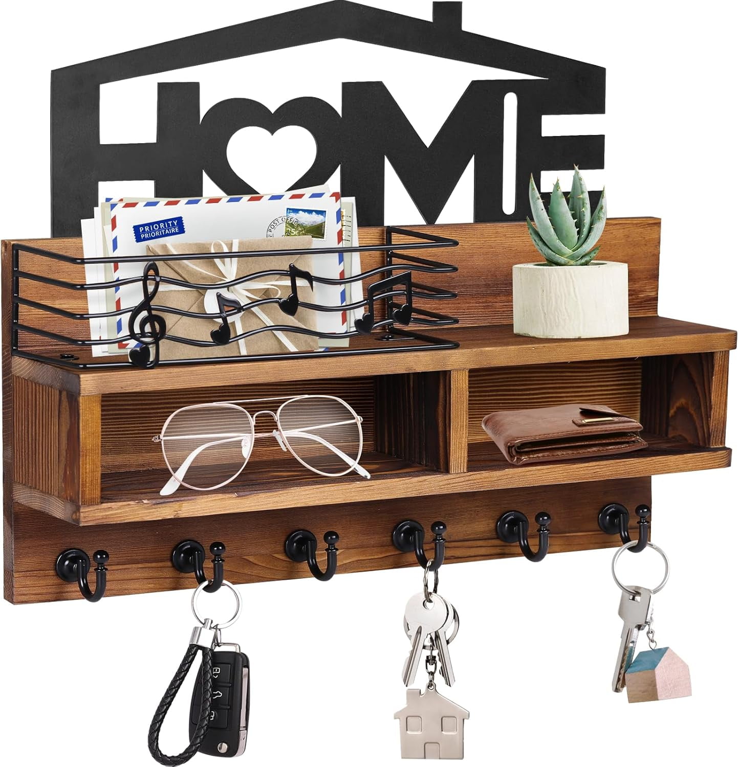 Key Holder Wall Mount, Decorative Wooden Mail and Key Organizer with ...