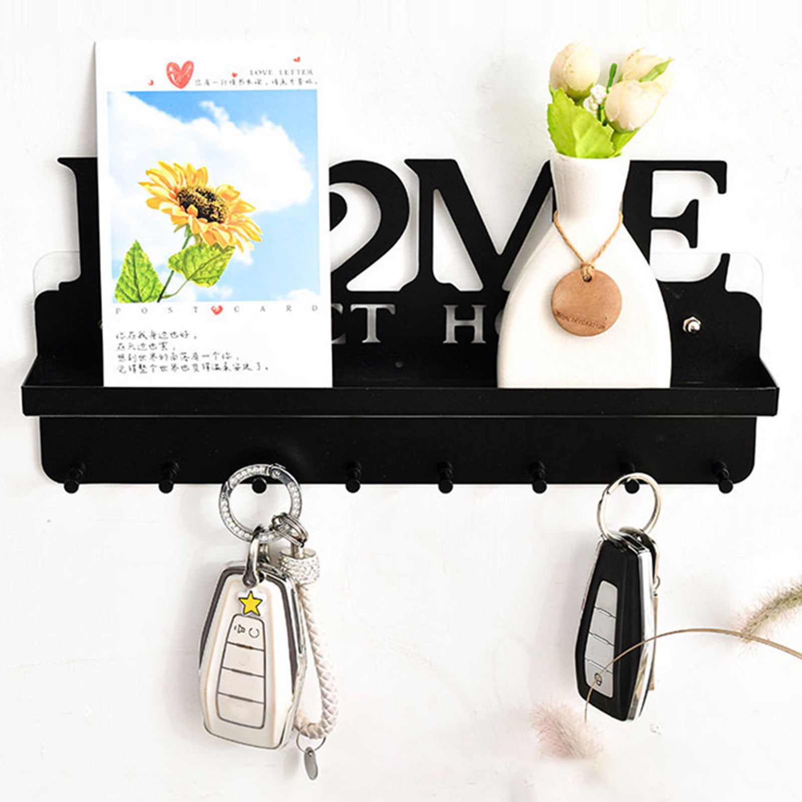 Key Holder Wall Mount Entryway Shelf with Hooks Rustproof Corrosion ...