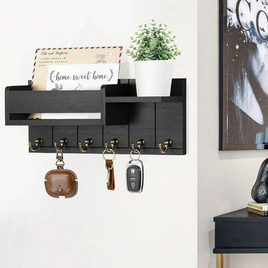 Key Holder Wall Mount - Key Hooks For Wall Decor Living Room - Wooden ...