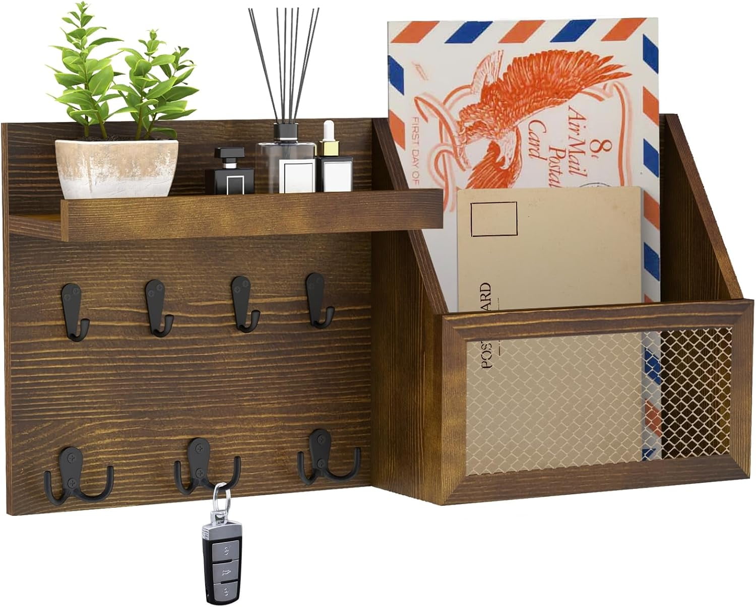 Key Holder Wall Mount Pine Wood 16 X 8 Mail Organizer Farmhouse Key ...