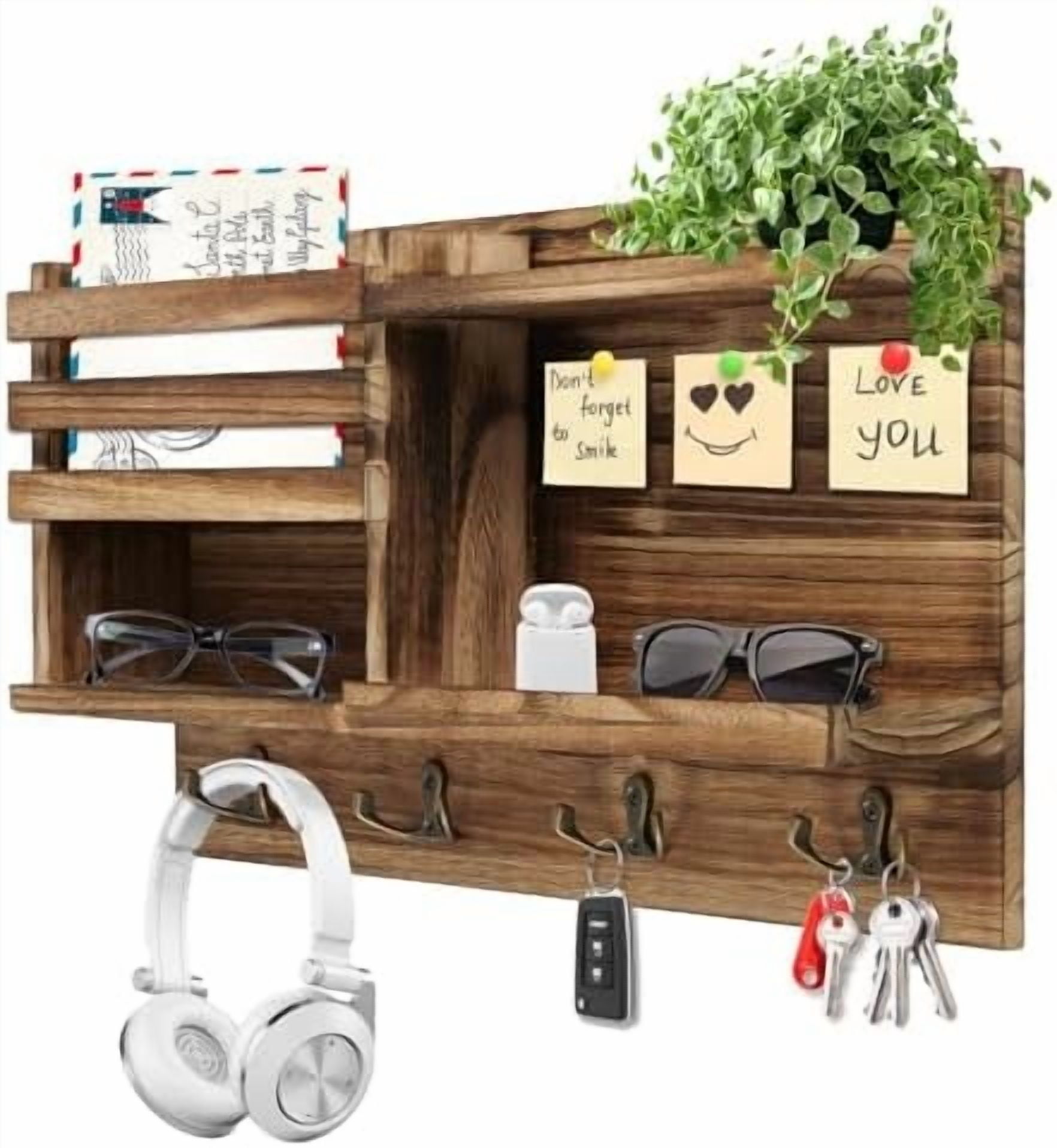 Key Holder Wall Mount, Solid Wood Key and Mail Organizer for Wall(Self ...