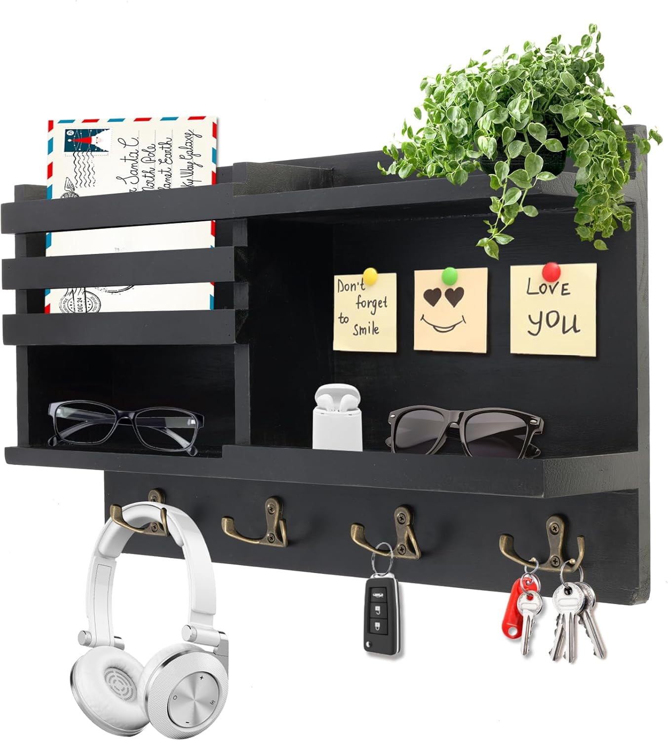 Key Holder Wall Mount, Solid Wood Key and Mail Organizer for Wall(Self ...