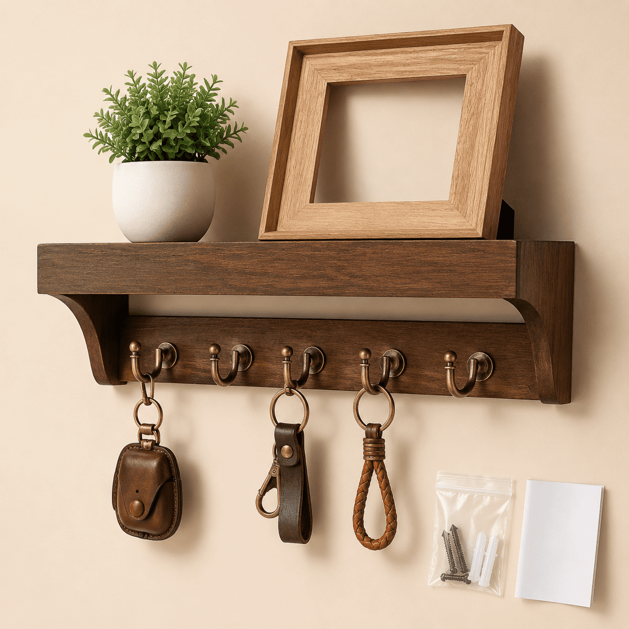 Key Holder Wall Mount with 5 Hooks for Entryway, Retro Brown - Walmart.com