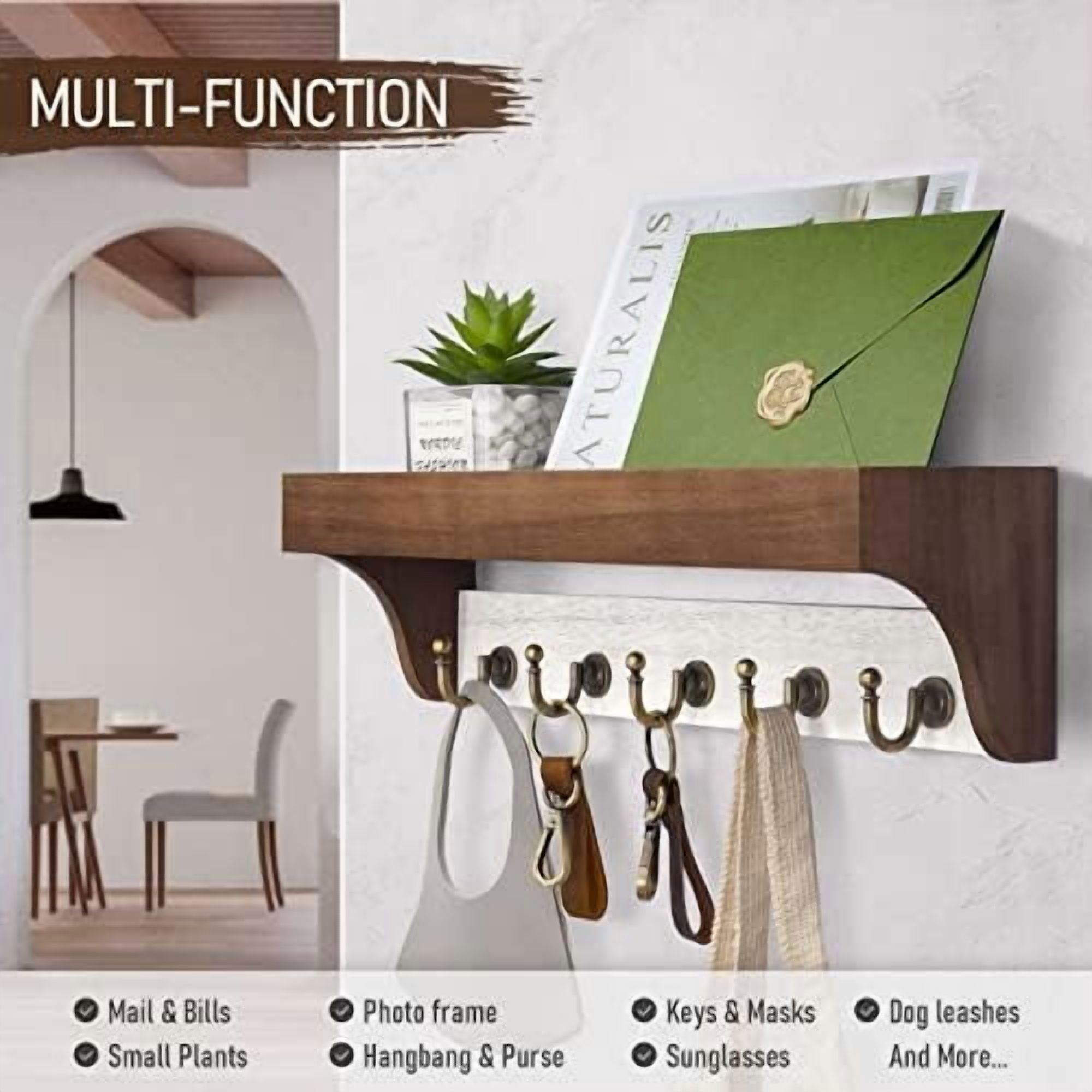 Key Holder for Wall with Shelf - Farmhouse 2-Color Key Rack with 5 ...