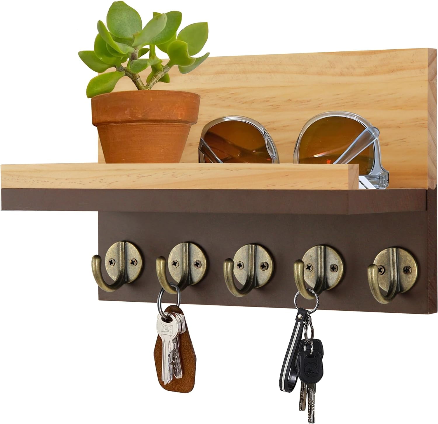 Key Holder for Wall with Shelf - Square Wood Mail Organizer and Rack ...