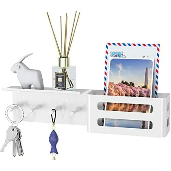 Key Holder for Wall, 12.2In Mail Organizer Holder with Shelf, Metal Key ...