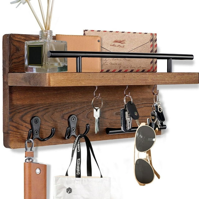 Key Holder for Wall Decorative with 5 Key Hooks ,Wooden Mail Rack ...