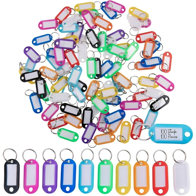 Key Labels - Coloured Plastic Key Ring Tags with Labels- Key Chain/Key ...