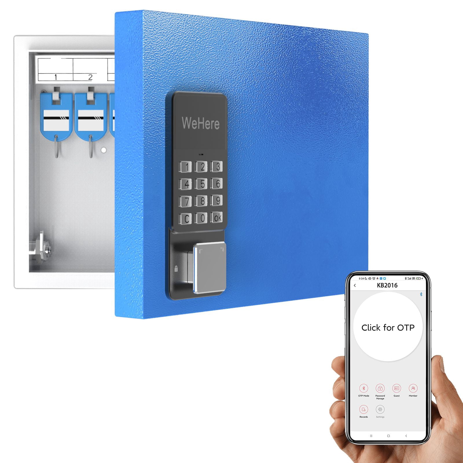 Key Lock Box (16 Keys) with APP; Steal Large Key Cabinet Wall Mount ...