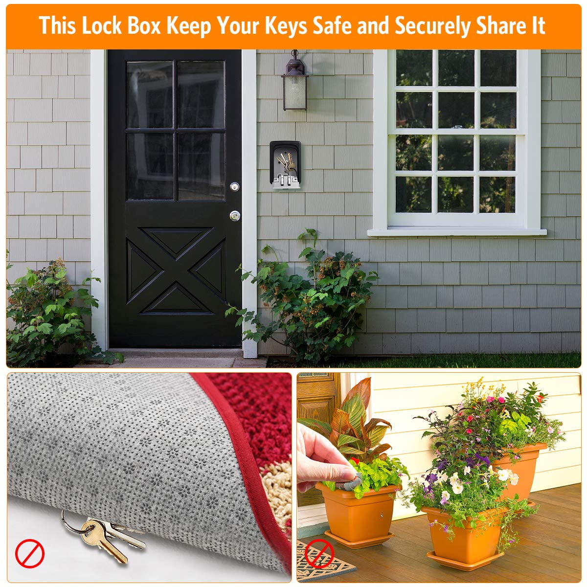 Key Lock Box, 4 Digit Combination Key Storage Lockbox, Waterproof Wall ...