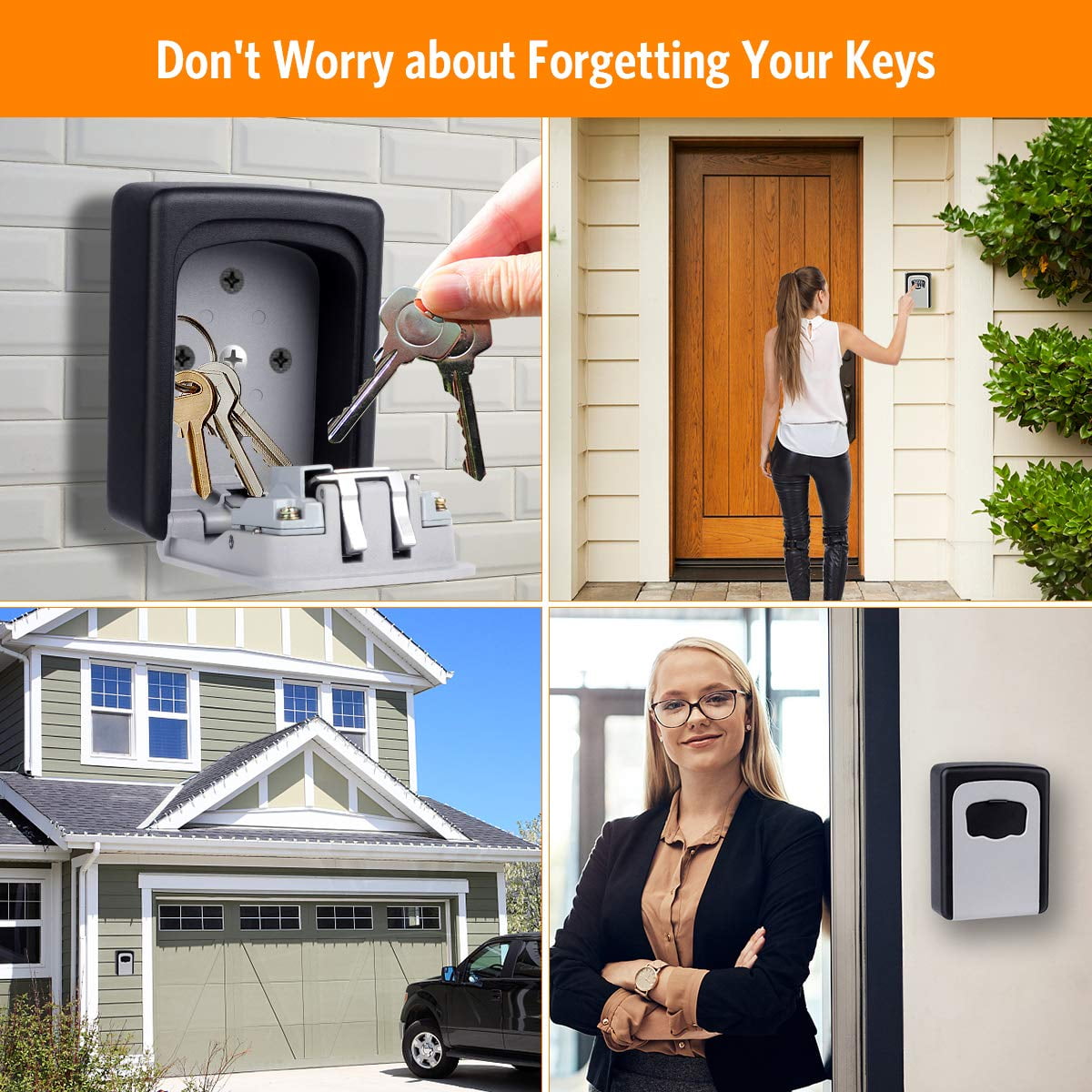 Key Lock Box, 4 Digit Combination Key Storage Lockbox, Waterproof Wall ...
