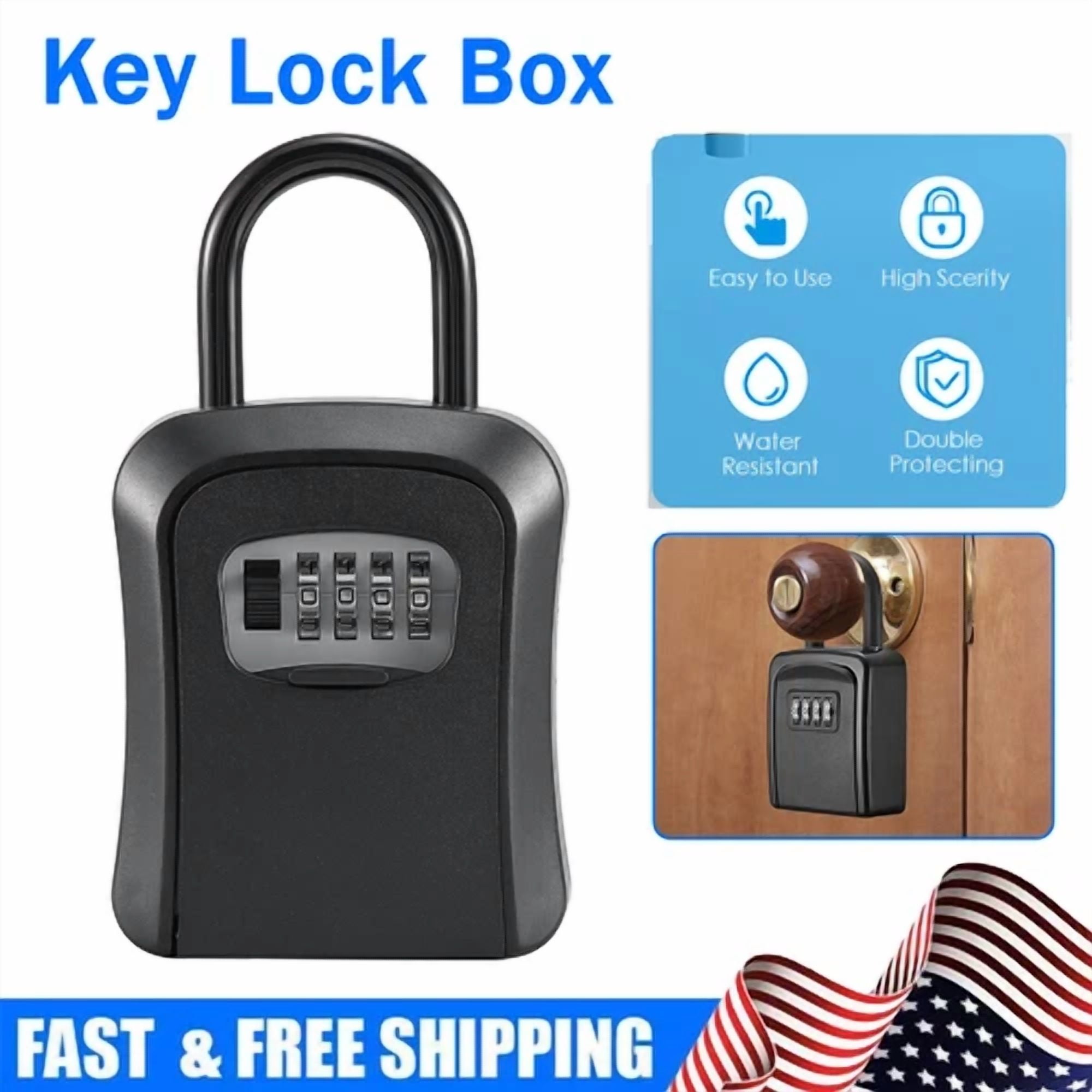 Key Lock Box 4-Digit Combination Lockbox Waterproof Key Safe Security ...