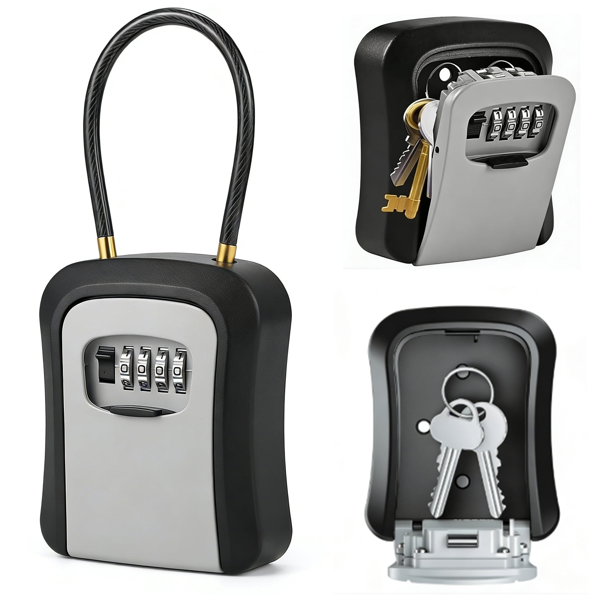Key Lock Box with Code, Portable Combination Lockbox Wall-Mounted Key ...