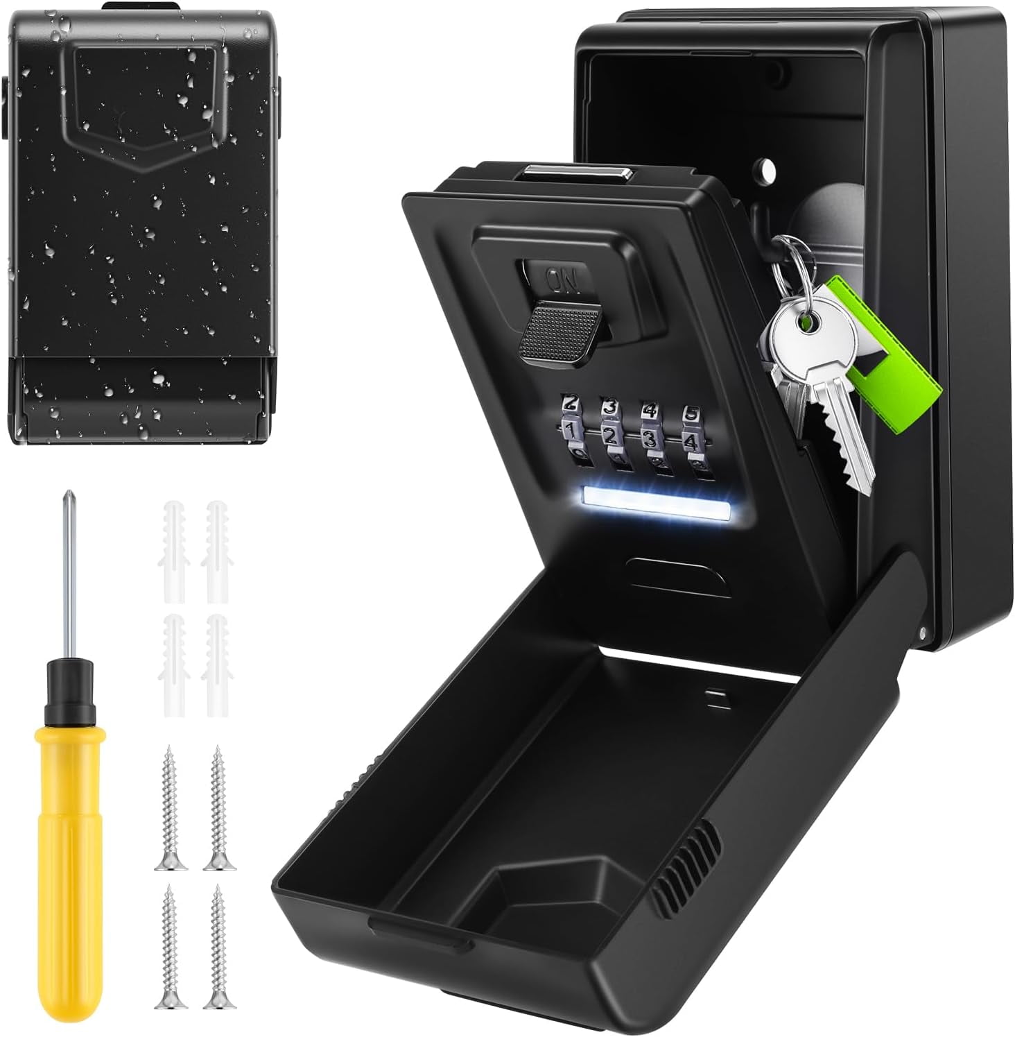 Key Lock Box for Outside Wall Mounted with Light Up Dials - Waterproof ...