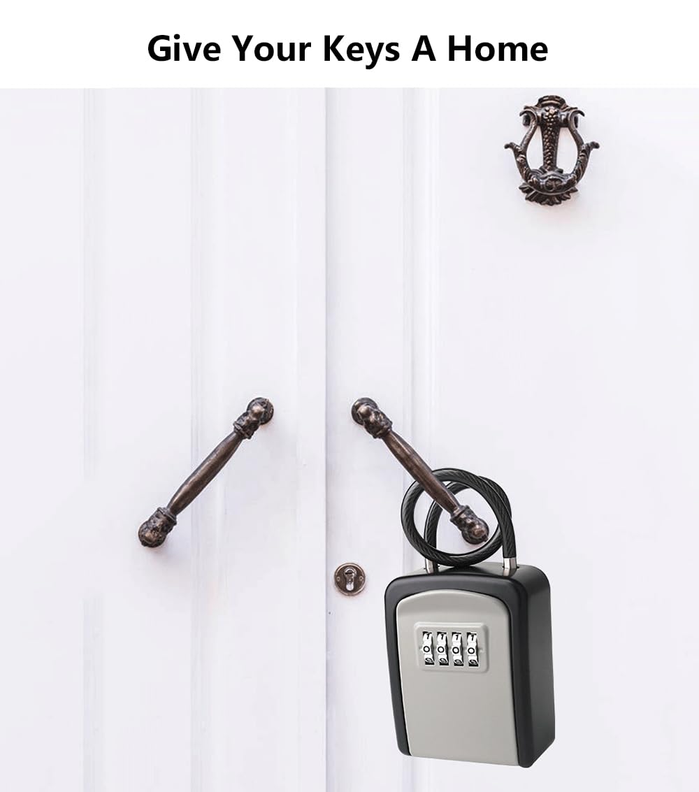 Key Lock Box, Wall Mount Combination Lockbox with Removable Shackle, 4 ...