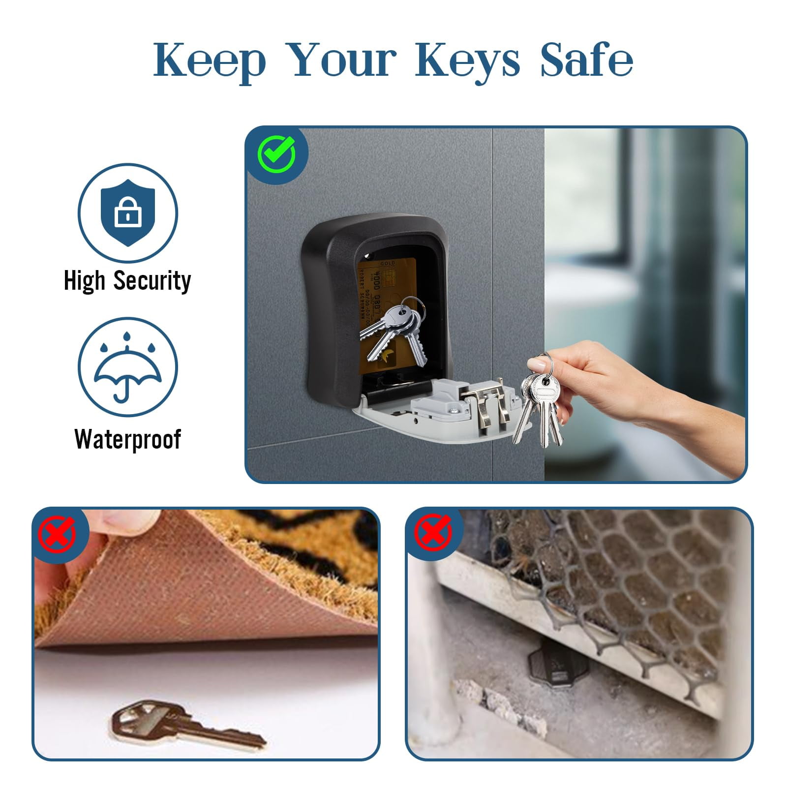 Key Lock Box, Wall Mount Key Storage Secret Box, 4 Digits Combination ...