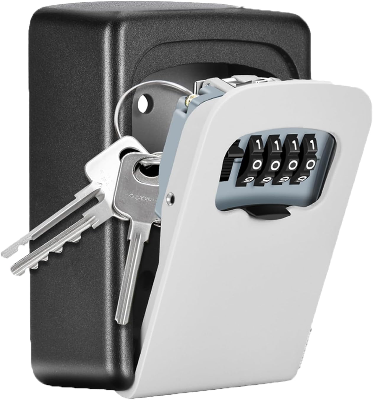 Key Lock Box Wall Mounted, 4 Digit Combination Lockbox for Outside, House Keys - 5 Keys Capacity ...