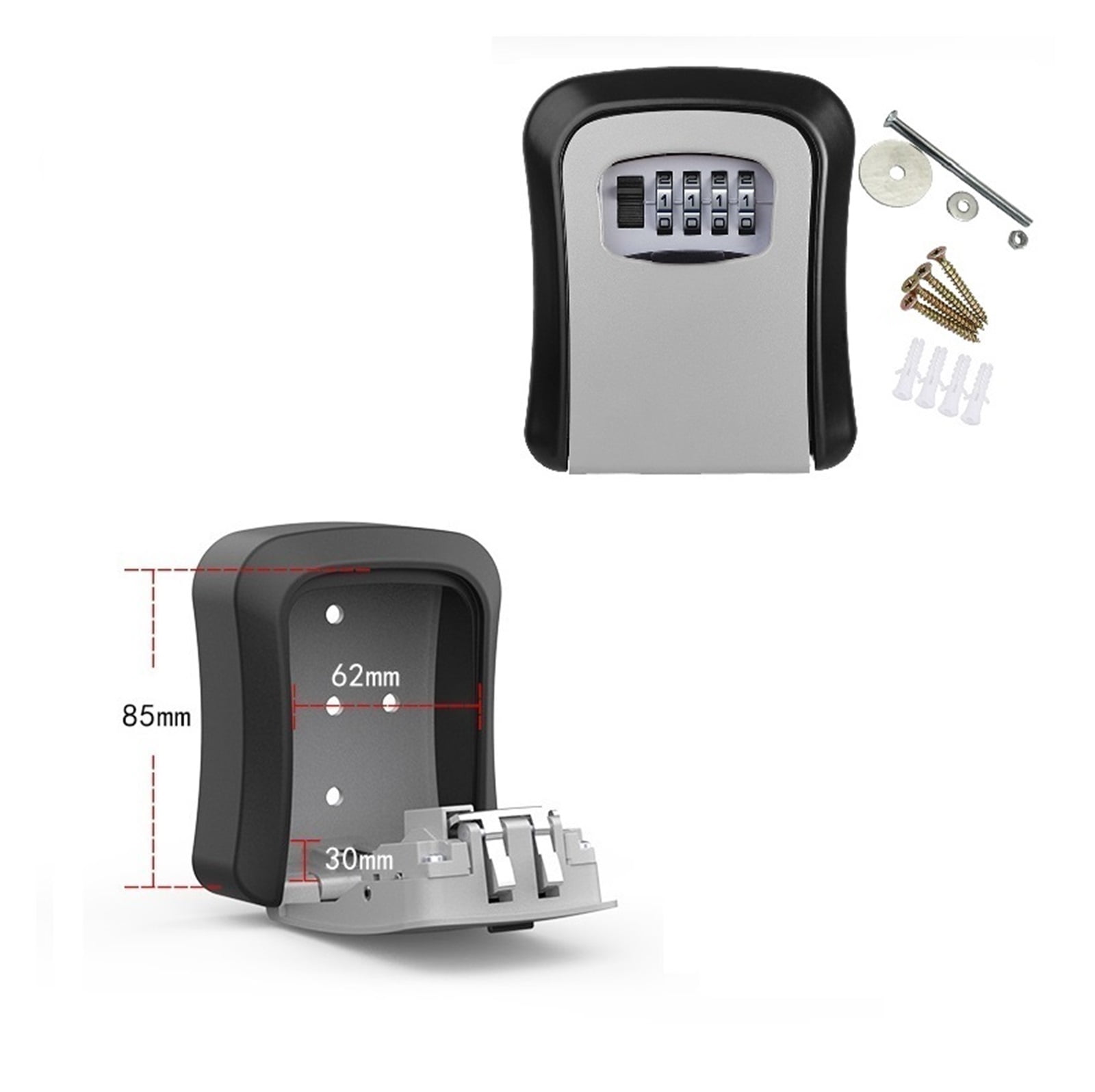 Key Lock Box Wall Mounted Aluminum Alloy Key Safe Box Weatherproof 4 ...