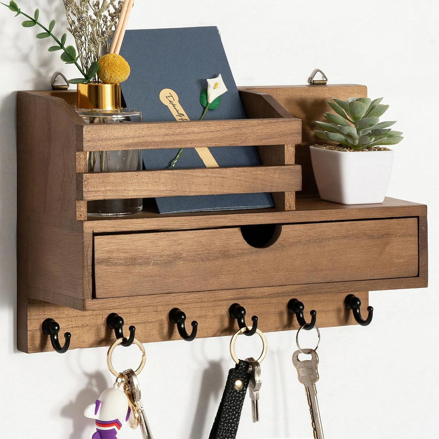 Key and Mail Holder for Wall, Mail Organizer Wall Mount with 6 Hooks ...