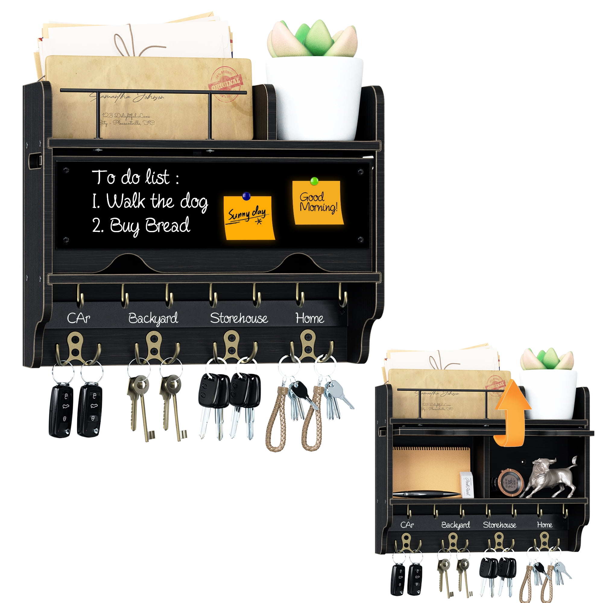 Key and Mail Holder for Wall, Multi Compartment Key Shelf with 7 Key ...