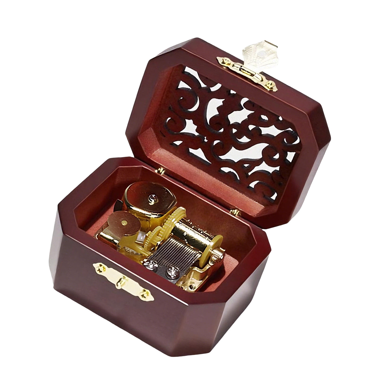 Key Operated Small Music Box Wind Up Mechanism Musical Case Hollowout ...