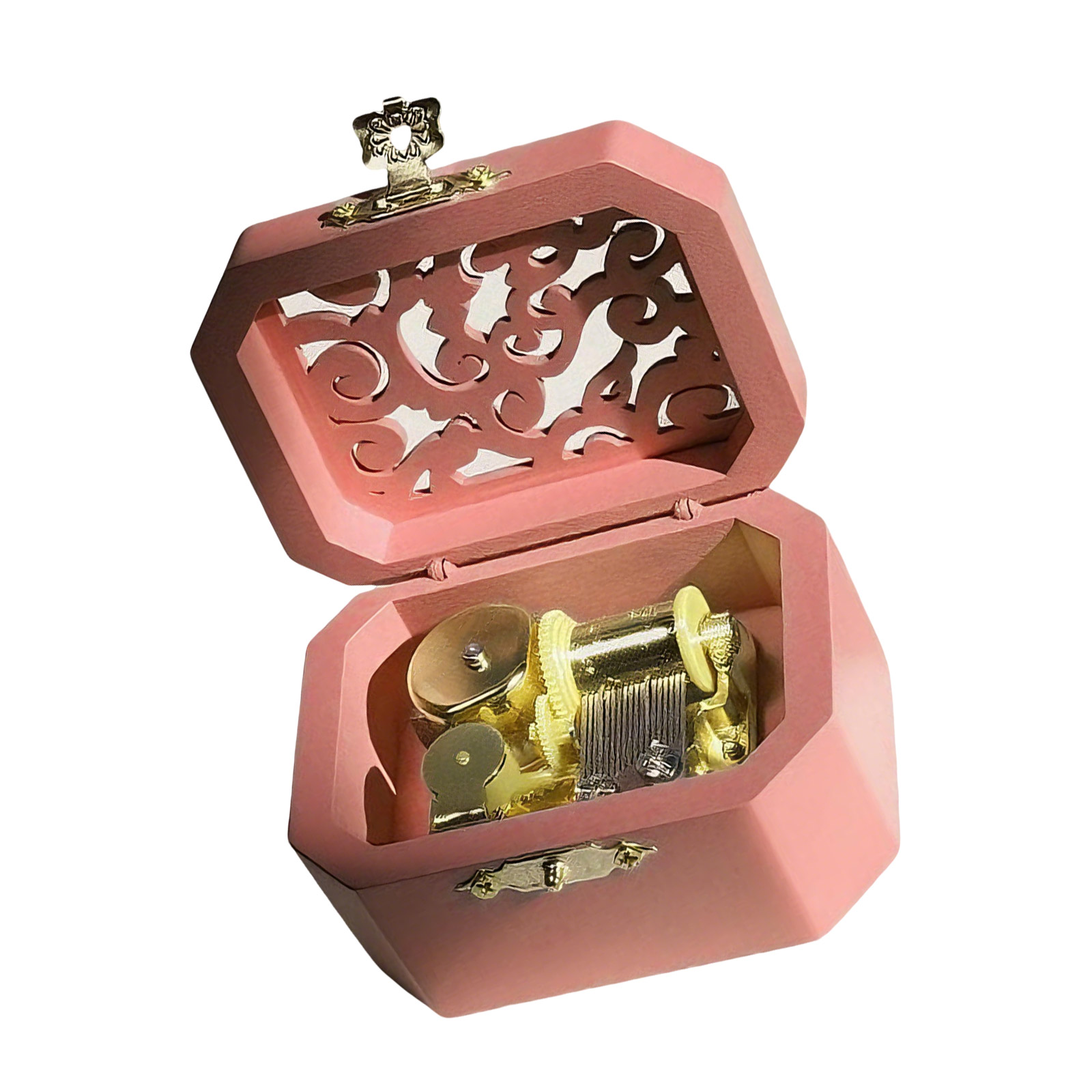 Key Operated Small Music Box Wind Up Mechanism Musical Case Hollowout ...