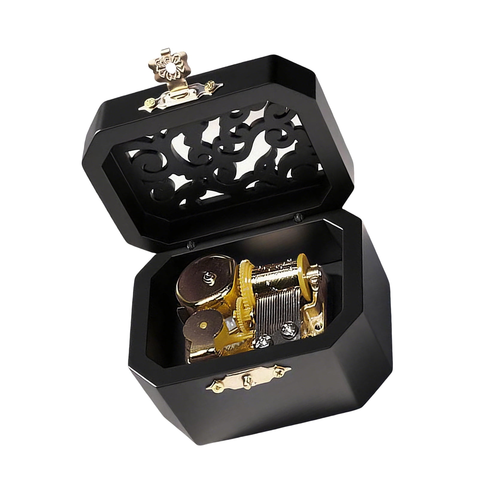 Key Operated Small Music Box Wind Up Mechanism Musical Case Hollowout ...