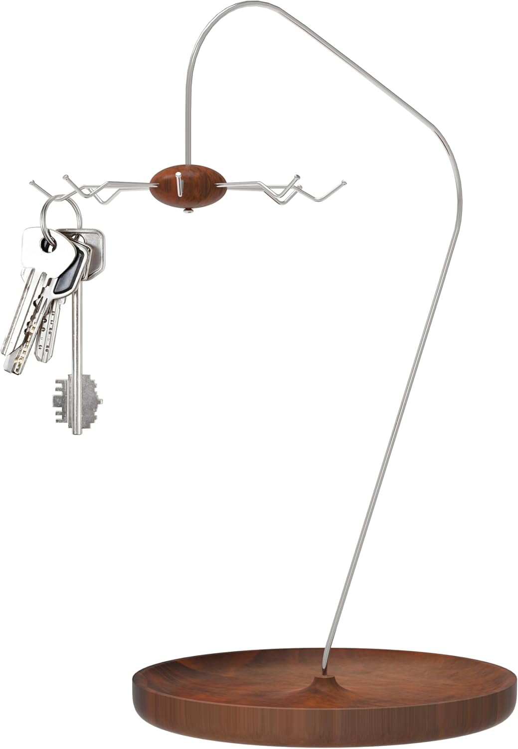 Key Organizer Hanger Tower Stand with Rotatable Hook and Wooden Tray ...