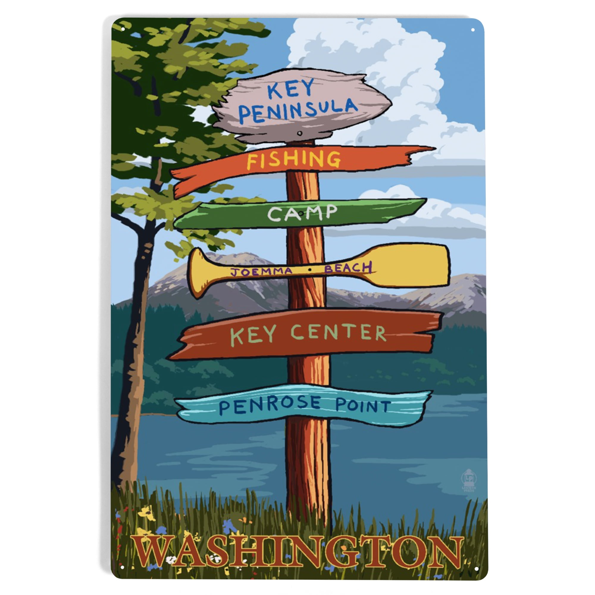 Key Peninsula, Washington, Destination Signpost (12x18 Aluminum Art ...