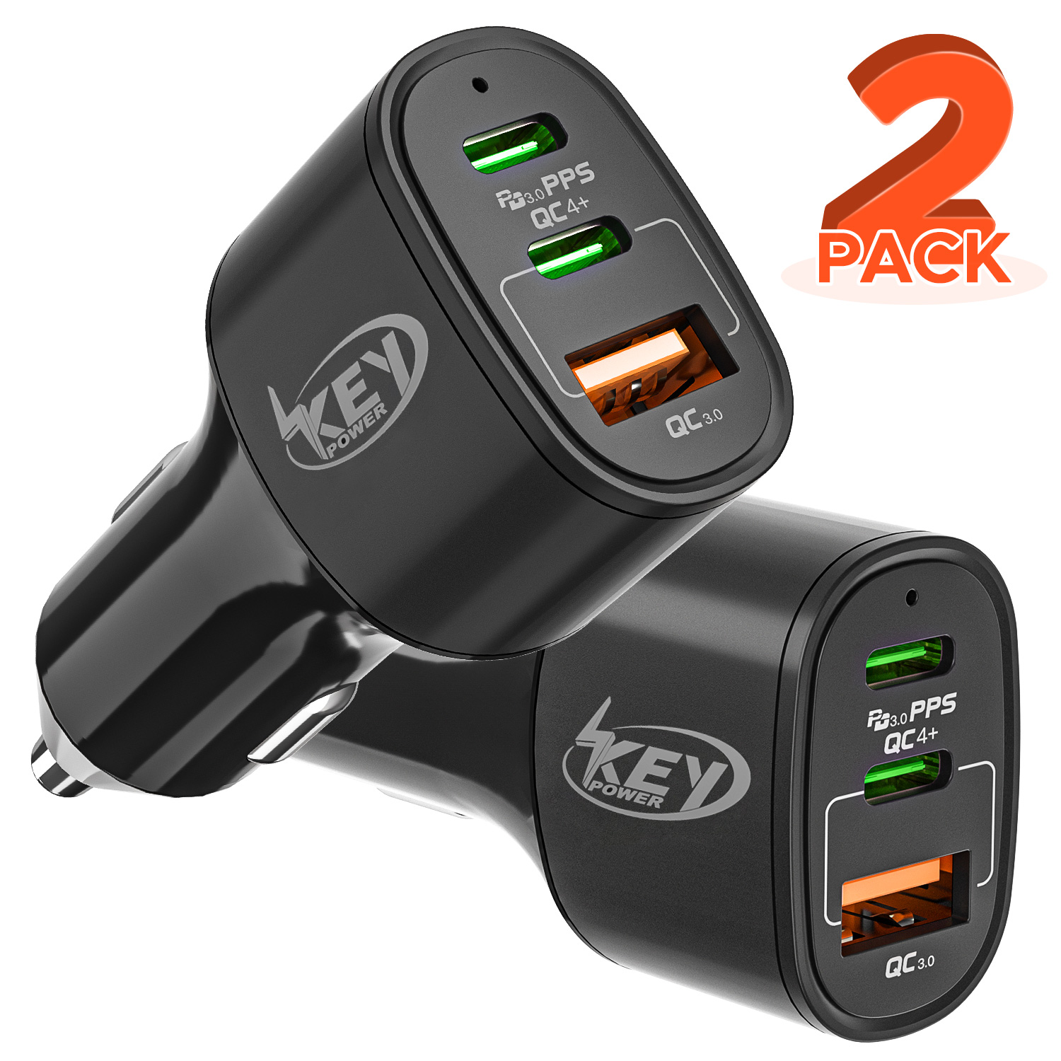Key Power 60W Dual USB C Car Charger & 1 USB-A Quick Charge Adapter, PD ...