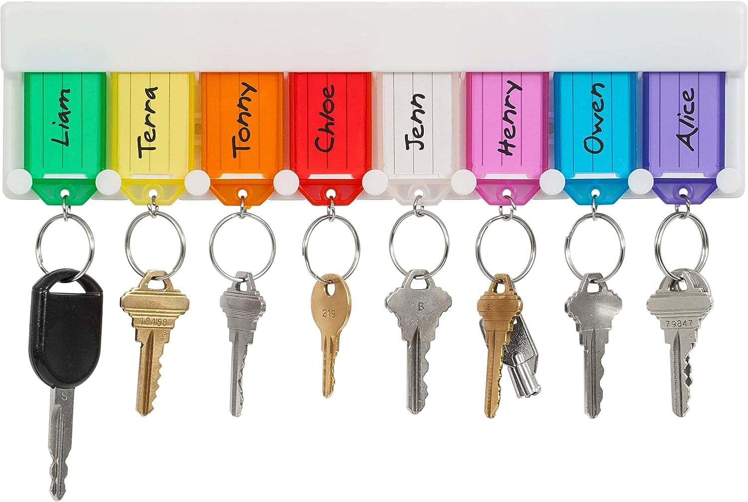 TOSEERY Key Rack, 8 Hooks, Wall-Mounted, White, Includes Labels and ...