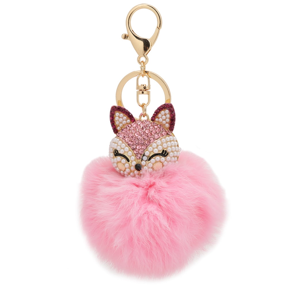Key Ring Fluffy Fox Head Ball Alloy Key Chain Decoration Key Chain ...