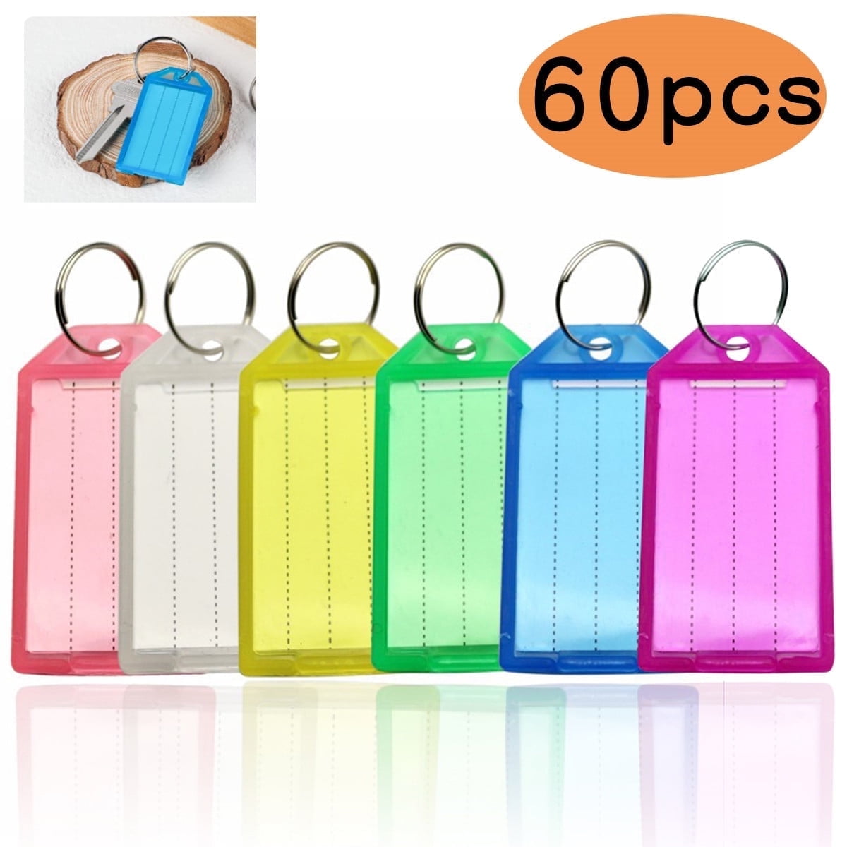 60 Pcs Key Tags Key Ring Chain - Tough Plastic, Color Coded, Write ...