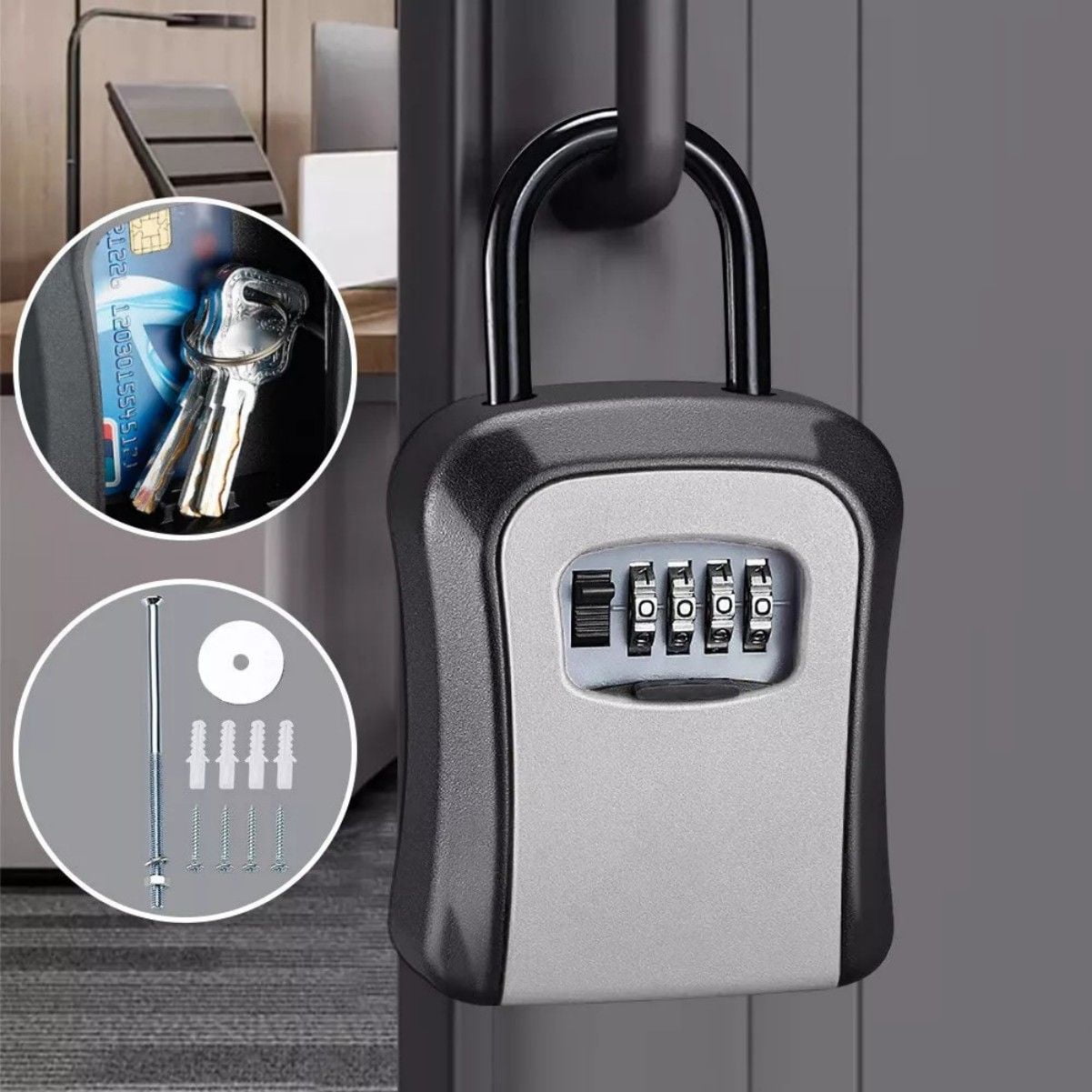 Key Safe 4 Digit Combination Lock Box Wall Mount Key Storage Box Safe ...