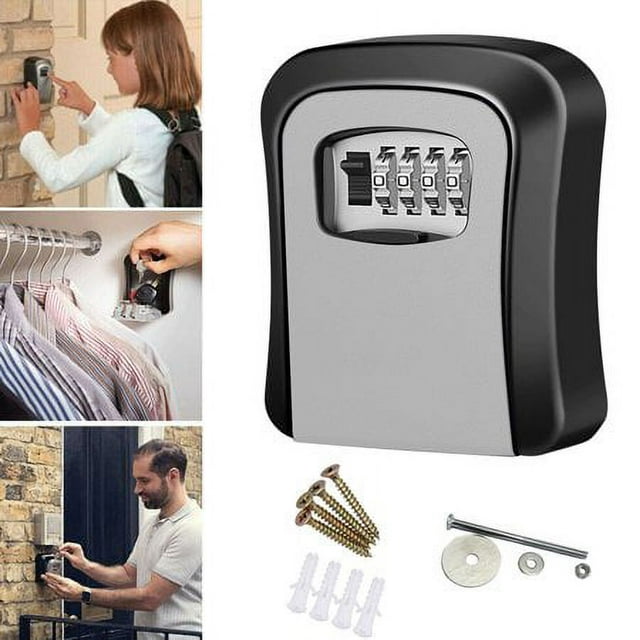 Key Safe Box Outdoor,Key Lock Box Wall Mounted, 4 Digit Combination ...