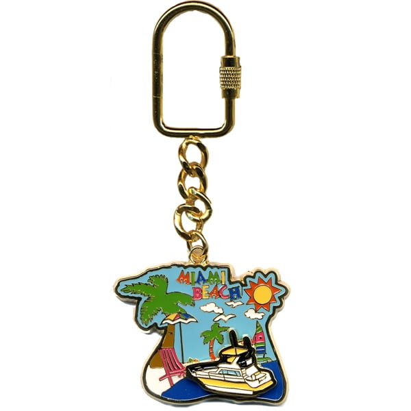 Key Tag Enamel Beach scene with yacht Miami Beach - Walmart.com