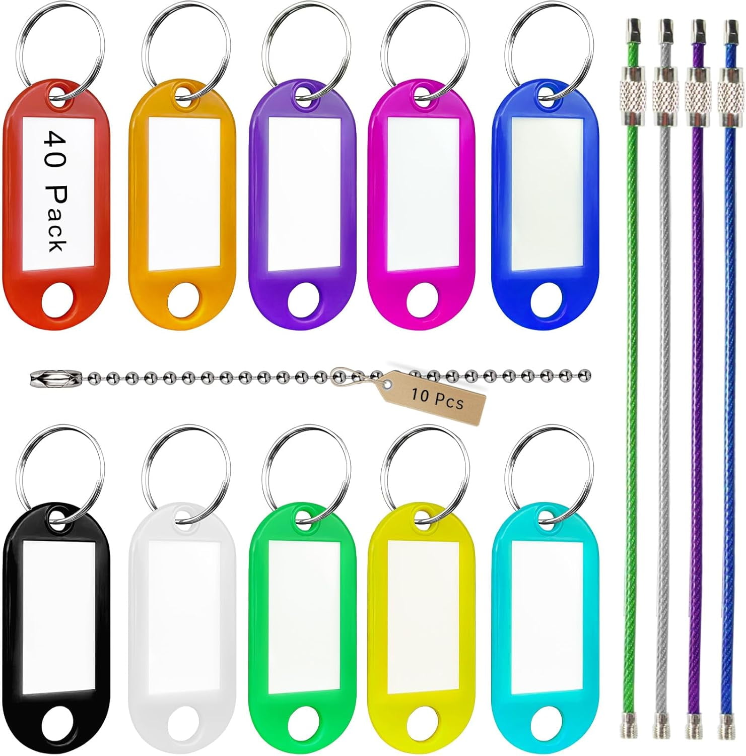 Key Tag Set with Plastic Key Labels, Ball Chains & Cable Key Rings for ...