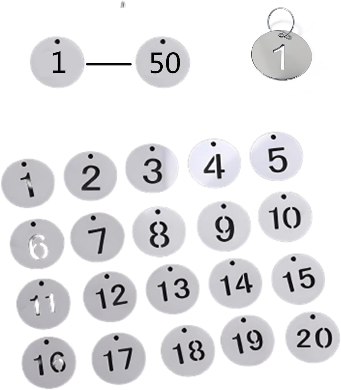 Key Tags, Round Metal Number Tags Stainless Steel ID with Hole for Key ...