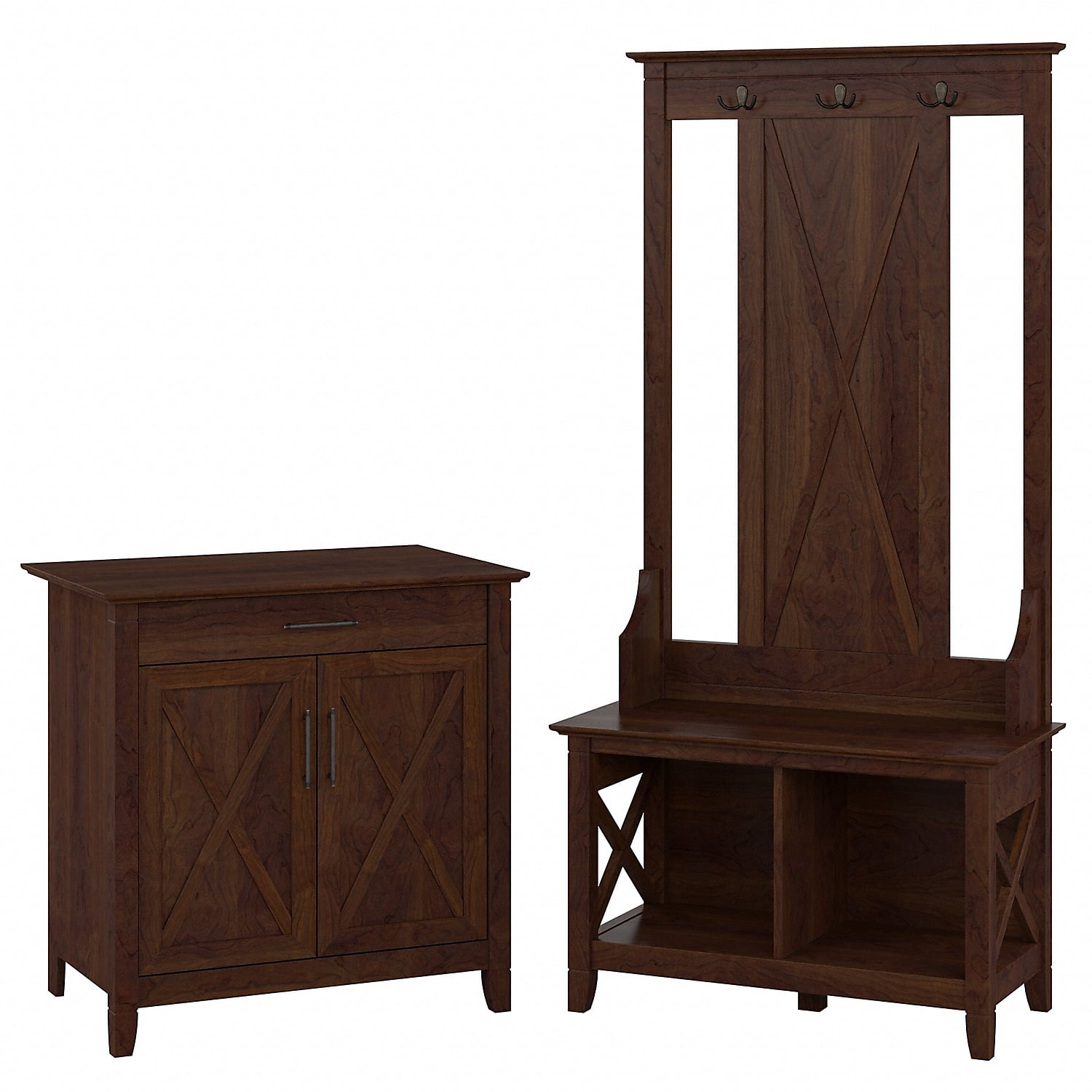 Key West Entryway Storage Set with Armoire Cabinet in Cherry ...