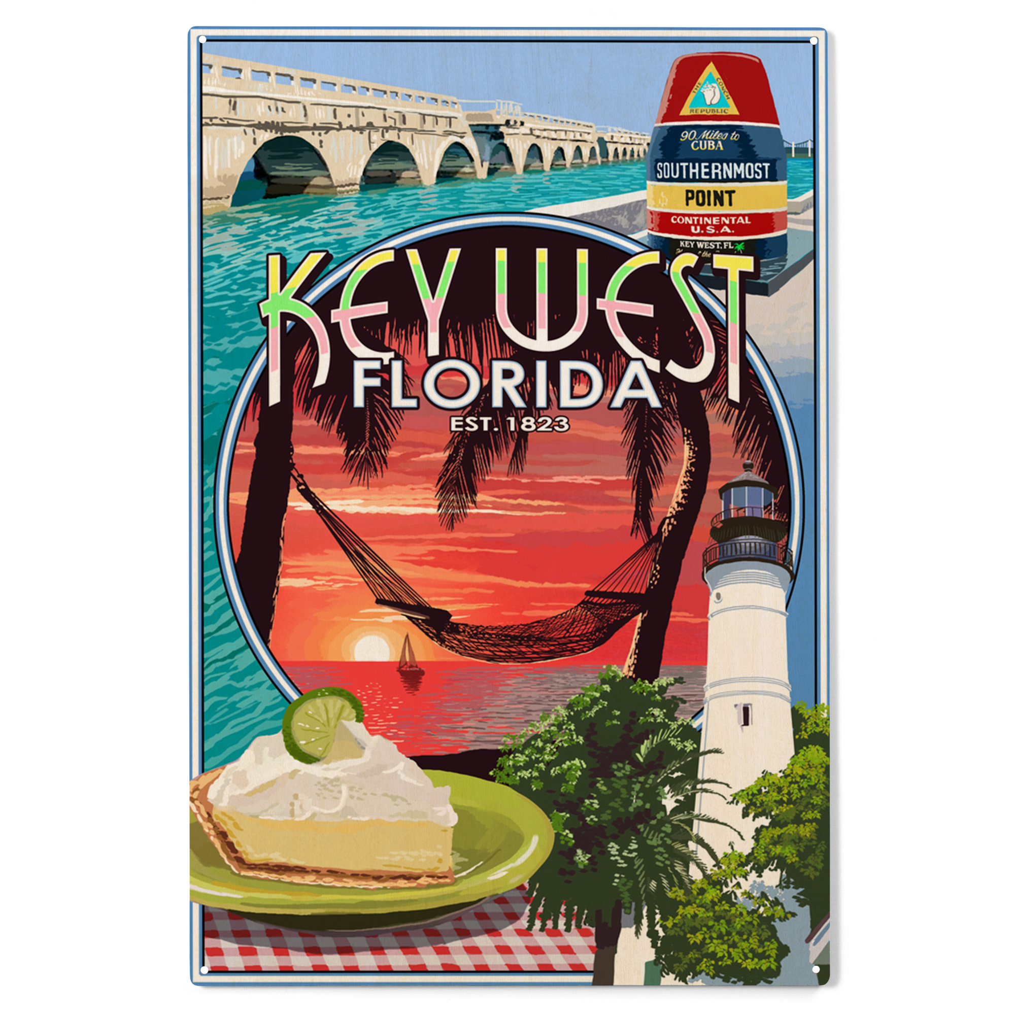 Key West, Florida, Montage, Sunset Birch Wood Wall Sign (10x15 Rustic ...