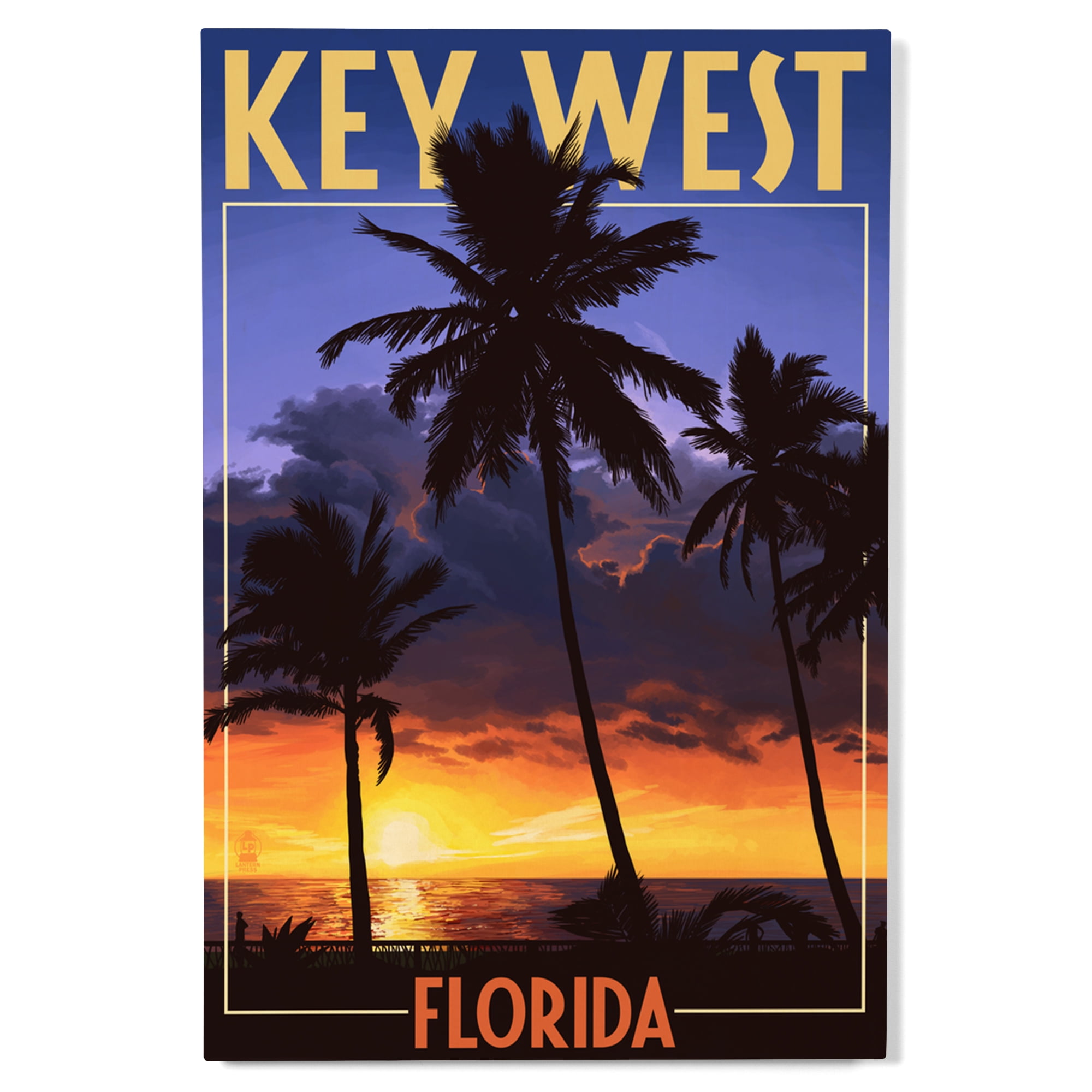 Key West, Florida, Palms and Sunset Birch Wood Wall Sign (12x18 Rustic ...