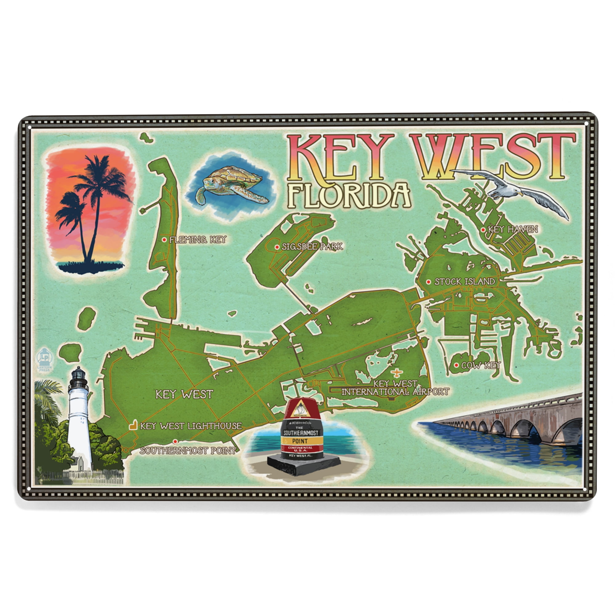 Key West, Florida, Soft Style Map (12x18 Aluminum Art, Indoor Outdoor ...