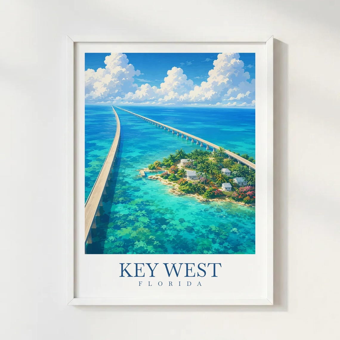 Key West Florida Travel Illustration Style Ocean Bridge Highway Coastal ...