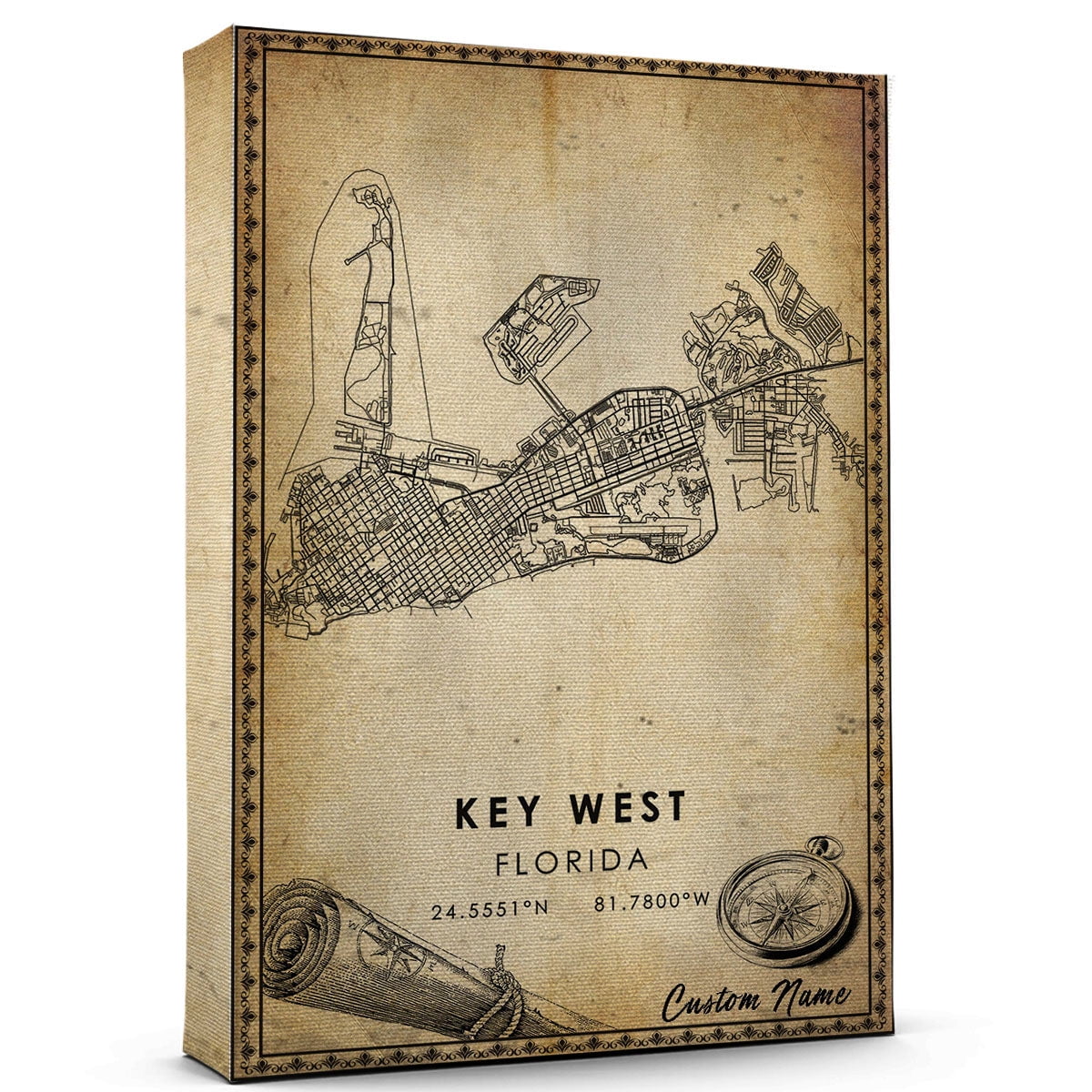 Key West Map Poster, Florida Map Art Poster, Canvas, Key West Map City ...